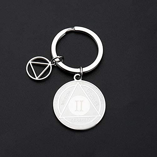 BNQL AA Anniversary Medallion Keychain Sober Recovery Gifts 1 Year 2 Year 3 Year Serenity Prayer AA Sobriety Gifts (keychain 2)