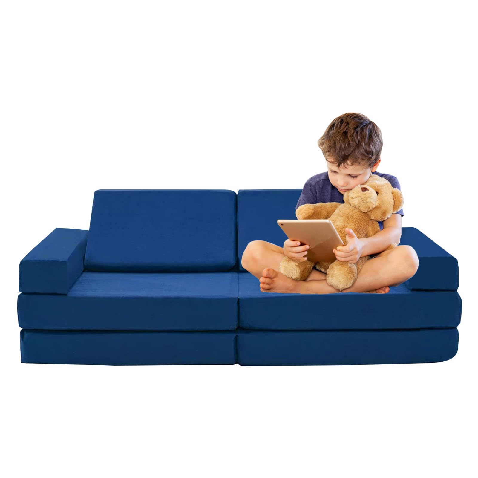 C-CHAIN Modular Play Couch Sofa for Kids Imaginative Furniture Set Creative Kids,Perfect Toddler & Baby Couch for Play & Lounging,Kids Bedroom Furniture (Blue)
