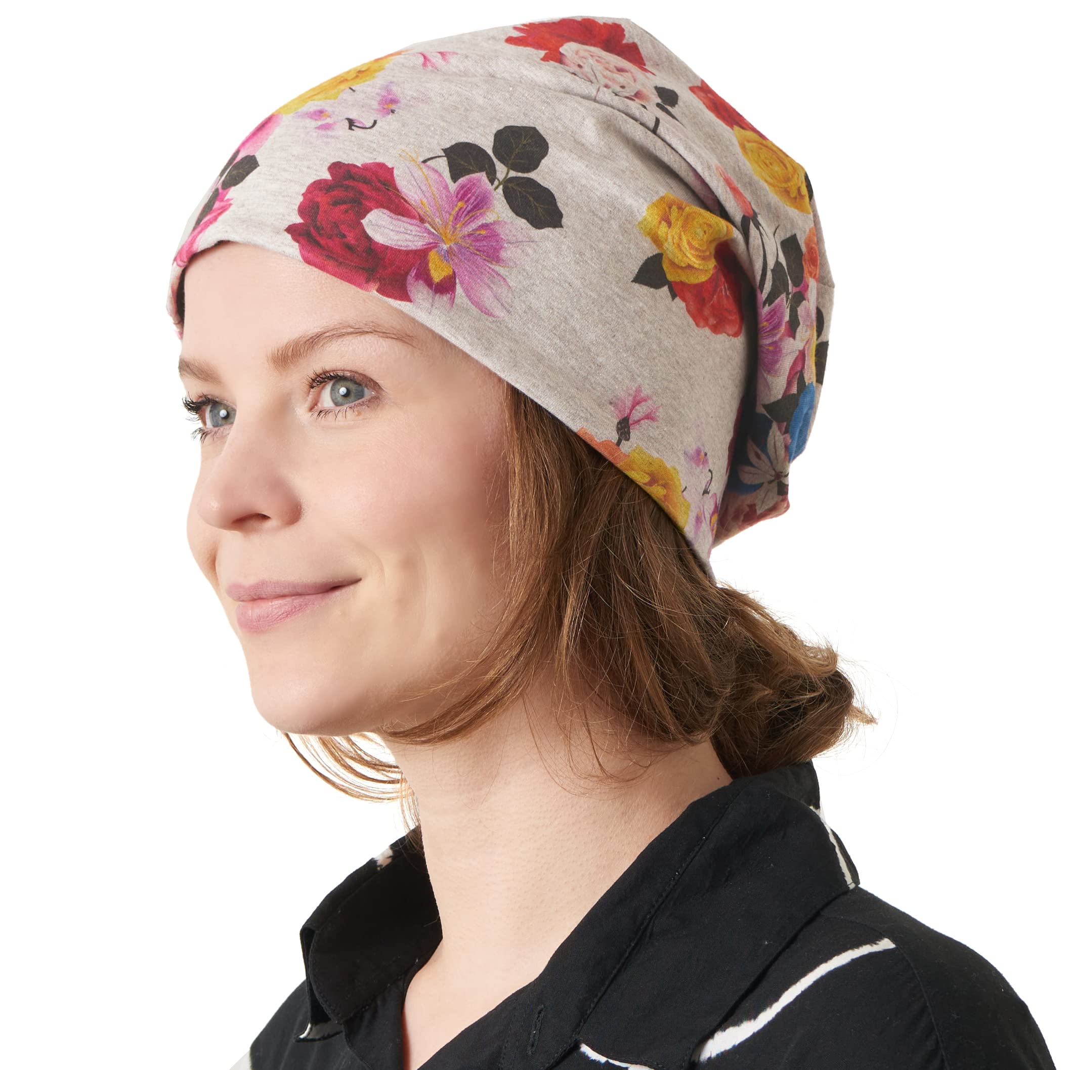 CHARM Mens Slouchy Organic Beanie - Cotton Baggy Oversized Hipster Hat Womens Chemo Cap Flower Gray