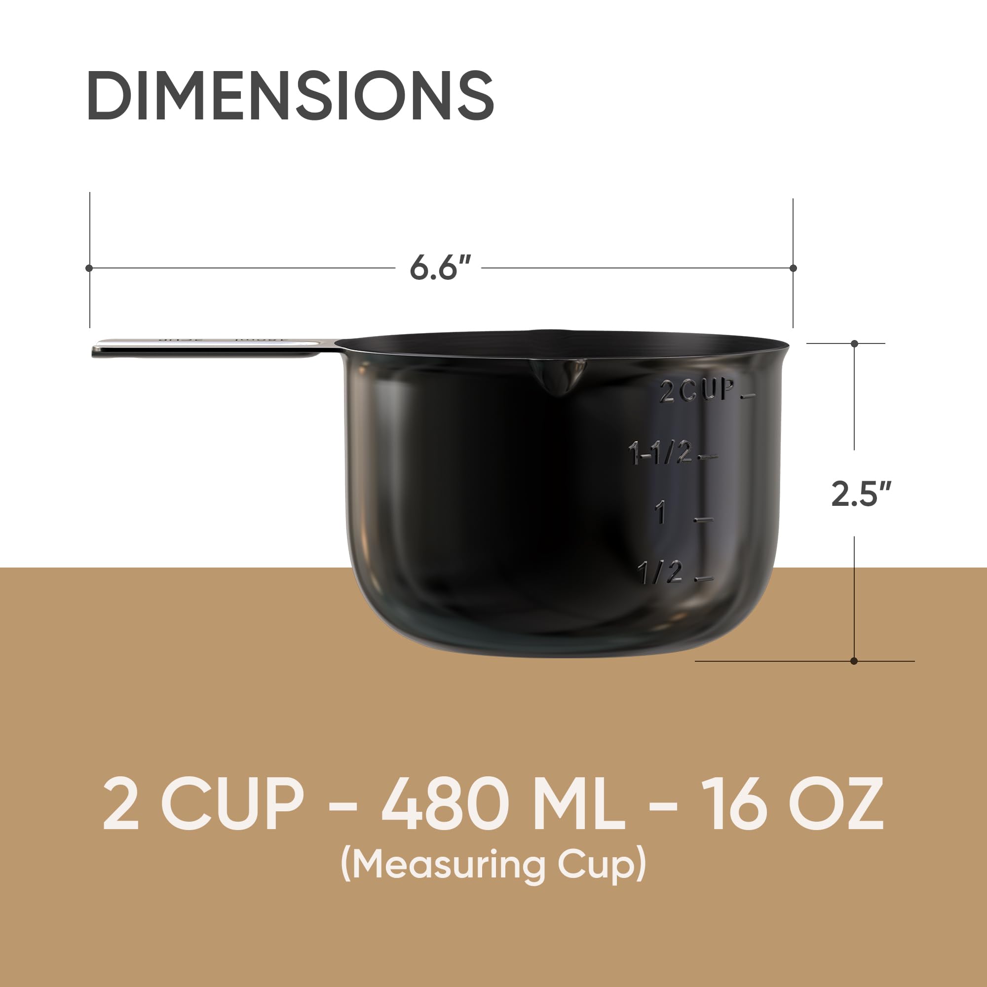 Color Up Premium 2 Cup Measuring Cup (480 ml) - Stainless Steel Black Finish, One-Piece Construction, Dishwasher Safe, Accurate for Wet & Dry Ingredients β One Single 2Cup
