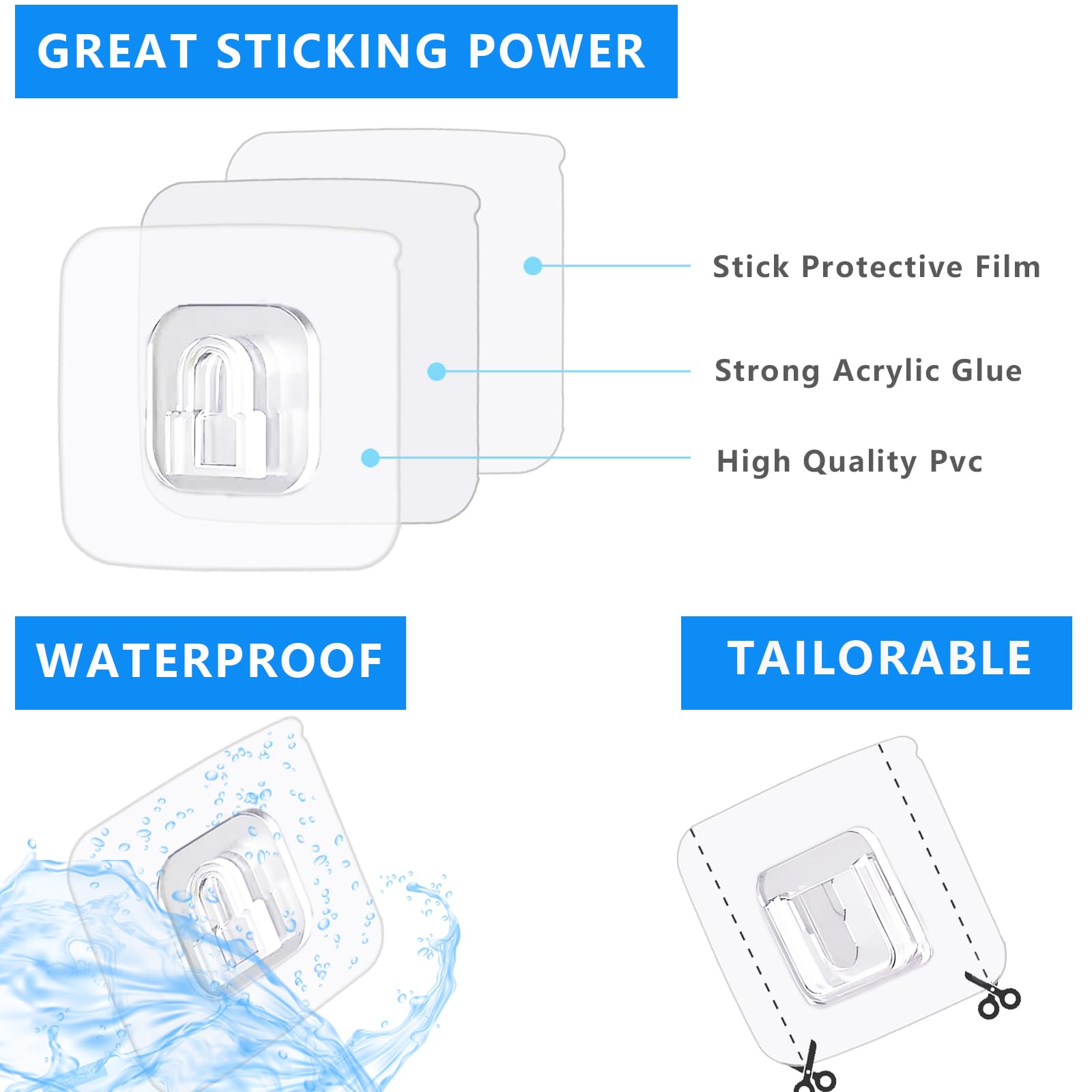 MAVGZUL 25 Pairs Double Sided Adhesive Wall Hooks, Transparent Self Adhesive Wall Hooks for Hanging, Clip Rain Adhesive Wall Hooks for Bathroom Kitchen Office