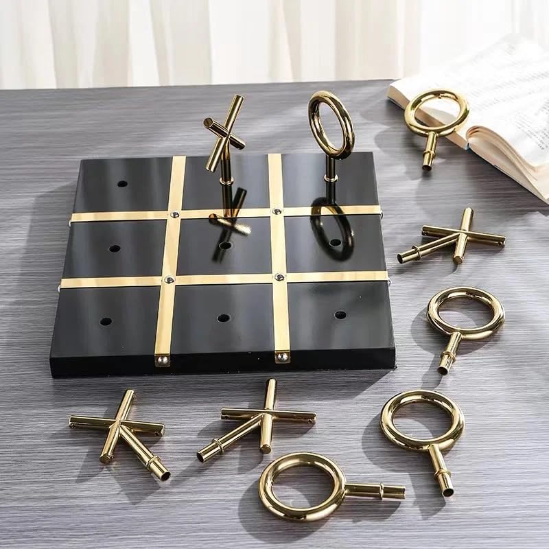 Deluxe Edition Tic Tac Toe Board Game for Family Night, Unique, Living Room Office Decor, Handmade with Wood and Steel