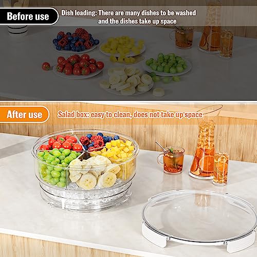 caktraie Condiment Tray [with 360° Rotating Tray Turntable] Stainless Steel 5 Spoons, 5 Forks and 1 Clip, Bar Ice Fruit Holder, Condiment Server, Compartment Tray with Lid