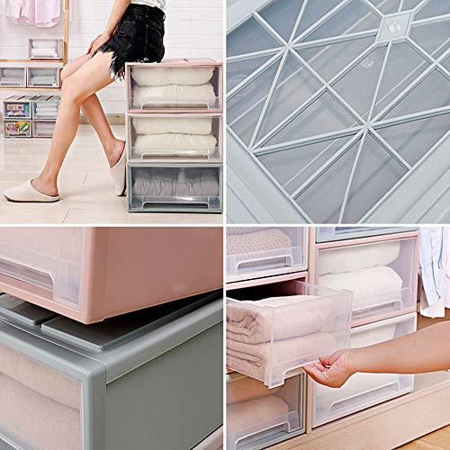 HEVIRGO Clothes Storage Bins Box,Wardrobe Clothes Organizer, Household Plastic Transparent Stackable Drawer Storage Box Container Organizer for Bedding, Blankets, Toys, Books Beige XXXL