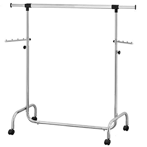 Tatkraft Falcon Garment Rack, Clothes Rack on Wheels, Adjustable Length & Height, Chromed Steel