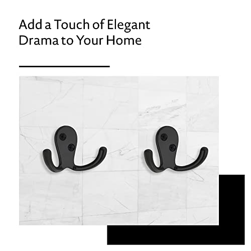 Neighbours Lane Towel Hooks for Bathroom Wall Mounted - Matte Black Double Prong Wall Hooks for Hanging Coats, Clothes, Bags, Hats, Towels, & More - Pack of 8 Small-Sized Hooks