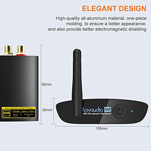 Lavaudio HiFi Bluetooth 5.0 Music Receiver for Home Stereo with LDAC, Bluetooth Audio Adapter with Audiophile DAC aptX HD, RCA Optical Output for AV Receiver or Stereo Amplifier - DS200Pro
