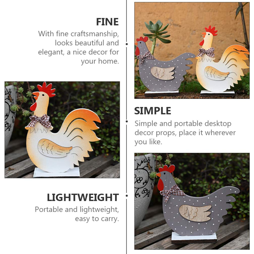 NUOBESTY Rustic Wood Chicken,2 Pcs Tabletop Decor Carved Chicken Statue Home Decor Rooster Cock Hen Animal Sculpture Easter Garden Ornament Decorations