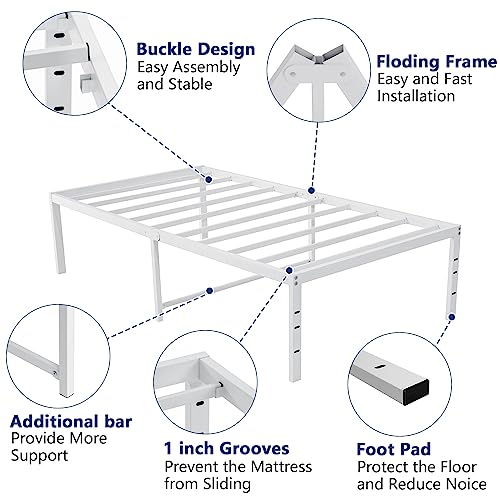 LUSIMO 14 Inch Twin Bed Frame with Storage Heavy Duty Tall Metal Platform Bed Frame with Steel Slats No Box Spring Needed Noise Free Anti Slip White