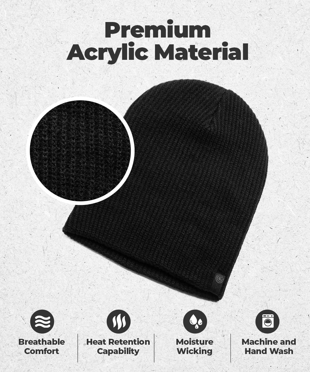 Revony Long Ribbed Beanie - Soft, Warm & Cozy - Perfect Winter Beanie for Men & Women Black