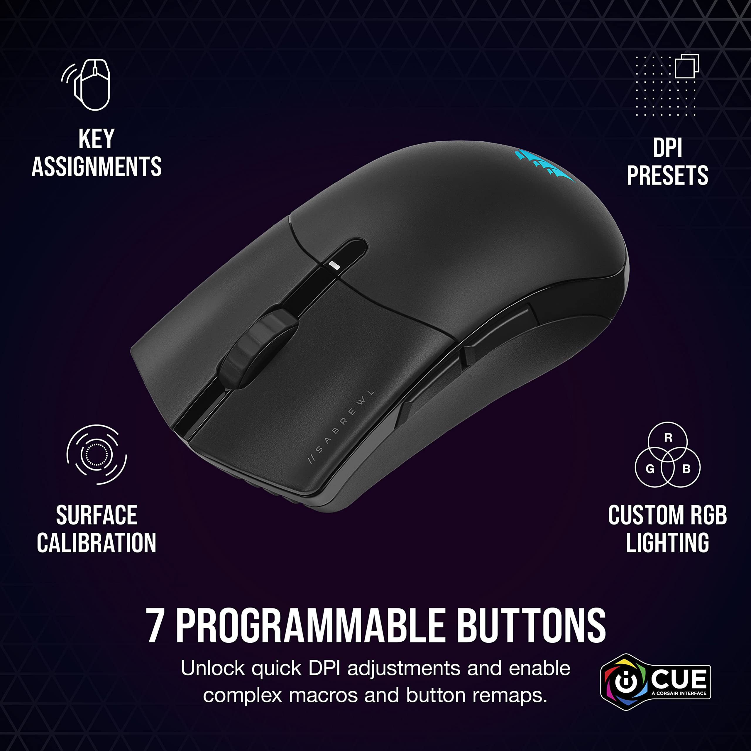 Corsair SABRE RGB PRO WIRELESS CHAMPION SERIES, Ultra-lightweight FPS/MOBA Wireless Gaming Mouse, Black (Renewed)