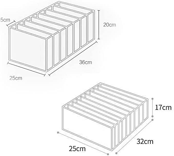 MSJJ 2PCS Wardrobe Clothes Organizer, 7 Grid Jeans + T-Shirt Compartment Storage Box, Foldable Portable Cupboard Drawers Organiser for T-Shirt, Jeans (White)