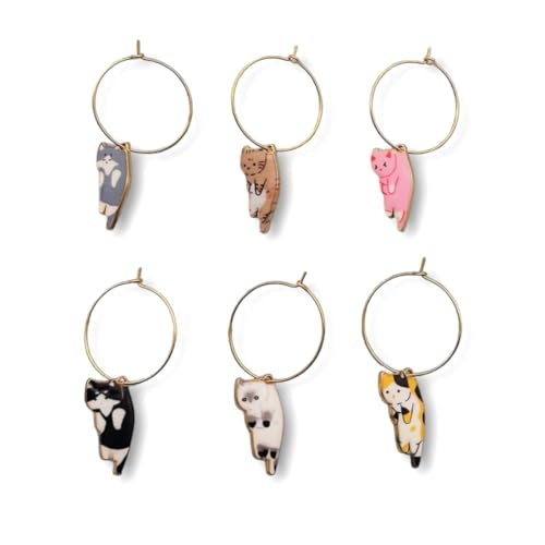 Cute Wine Glass Charms Set of 6 Wine Markers for Stem Glasses Kawaii Cat Wine Charms Identifier Rings Tags Funny Drink Markers Wine Tasting Party Favors Decorations