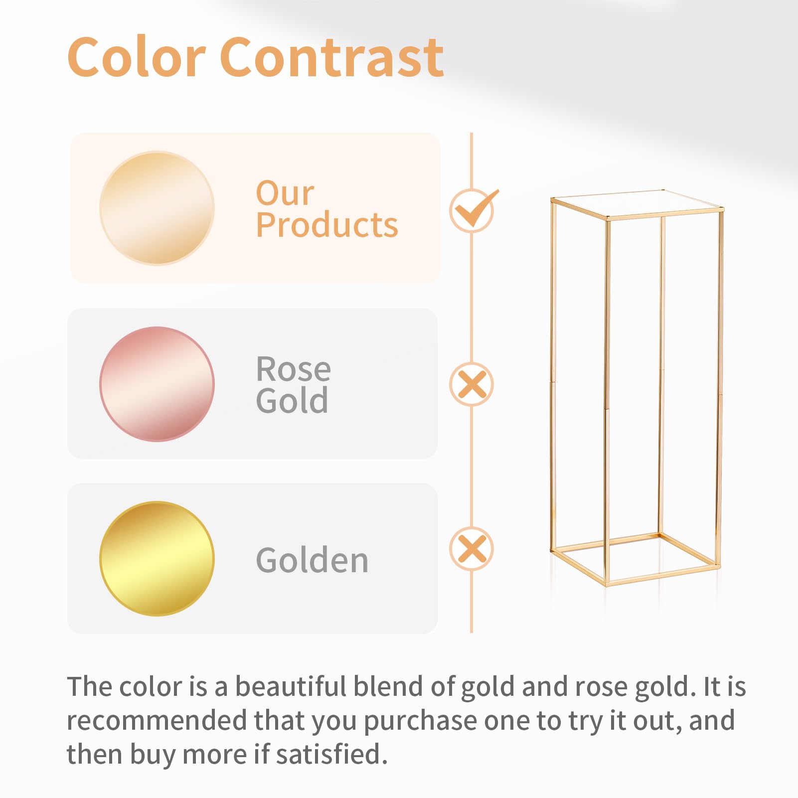 Nuptio 2 Pcs Metal Flower Floor Vase Column Flower Stand Geometric Centerpieces Vase for Tables, 80cm/31.5in Tall Gold Flower Holder for Home Party Wedding Decorations, Rectangular Flower Display Rack