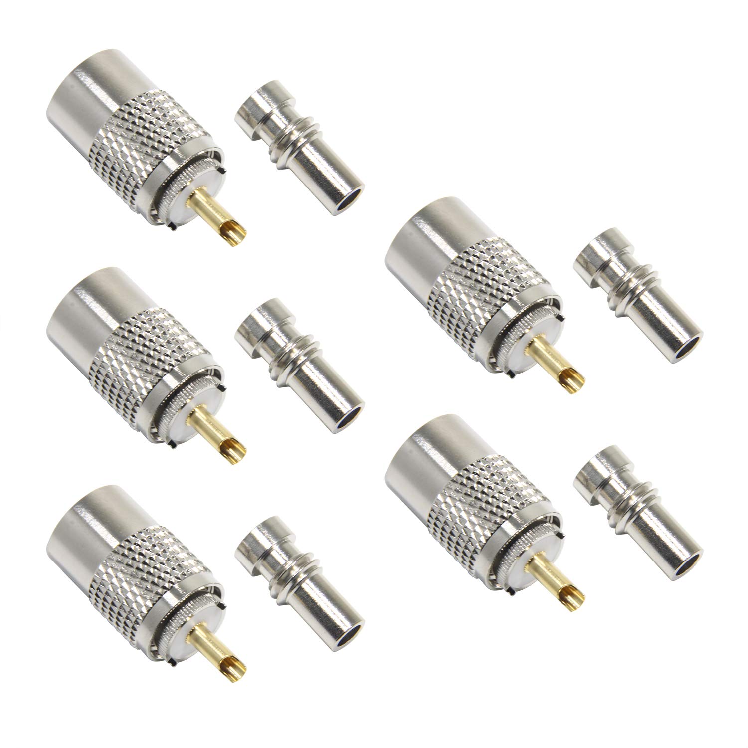 RFAdapter PL259 Coax Connectors, 5 Pack PL-259 UHF Male Solder Connectors with UG-175 Reducer Teflon Material for RG-58, RG-213, LMR195, RG142