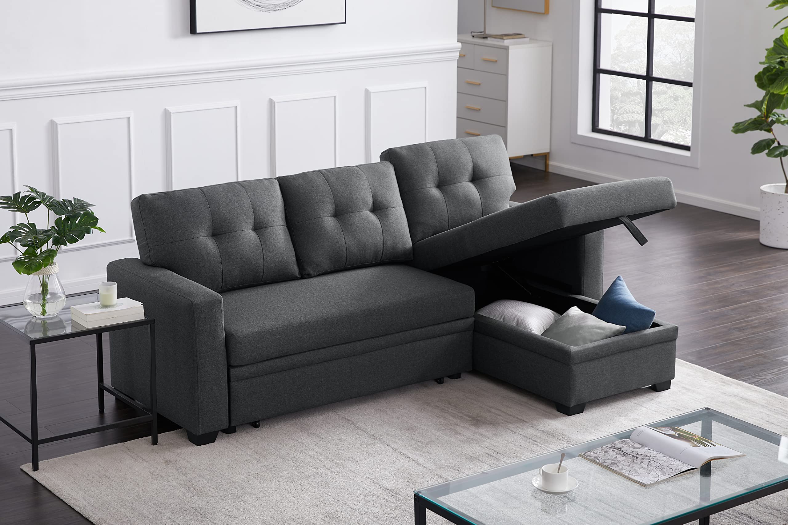 FANYE L-Shaped Reversible Sleeper Sectional Sofa Modern Living Room Corner Convertible Sofa&Couch with Pull Out Sleep Couch Bed and Storage Chaise for Home Office Apartment Living Room