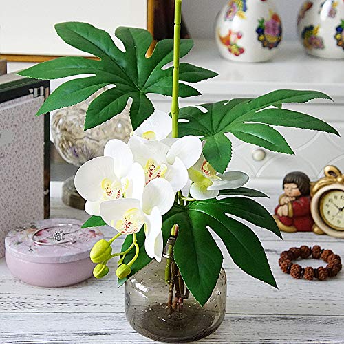 Calcifer 6 Pcs 3D Artificial Real Touch Latex Phalaenopsis Orchid Stem Bouquets Artificial Flowers for Wedding Party Home Garden Decoration (White&Yellow Heart)