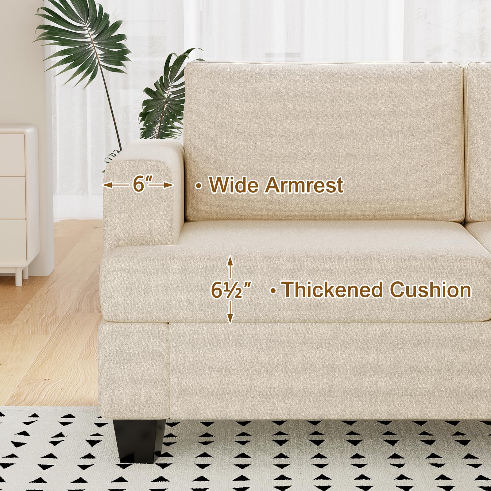 Furnimart 85 inch Deep Seat Sofa, Comfy Cloud Couch for Living Room, Beige Linen Sofa, Modern 3 Seater Couch, Cozy Fluffy Couch with Removable Sofa Cover, Small Couches for Small Spaces