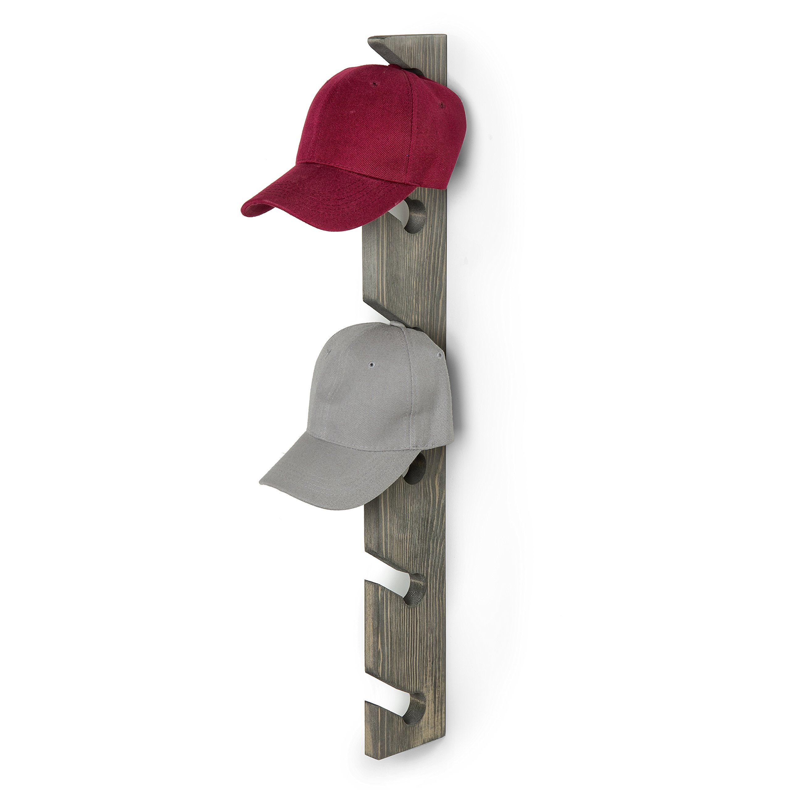 MyGift Wall Mounted Wooden Hat Collection Display Rack Organizer with 6 Slots for Baseball Caps in Barnwood Gray Wood Finish