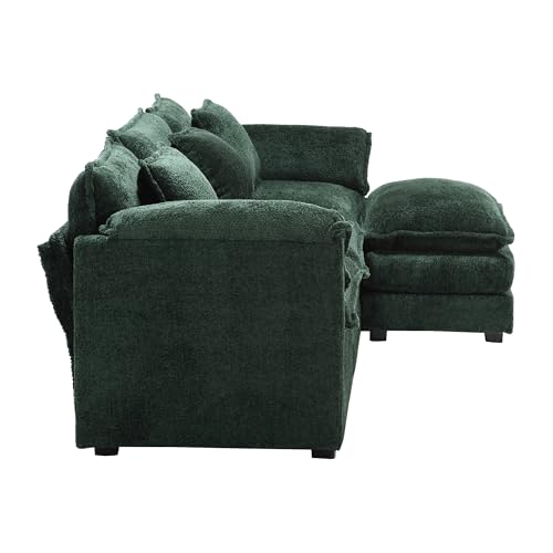 FANYE L-Shaped Corner Convertible Modular Sectional Sofa Couch W/Movable Ottoman and 3 Pillows, Chenille Upholstery Double Cushions Deep Seat Sleeper Sofa&Couch for Home Office Apartment Living Room