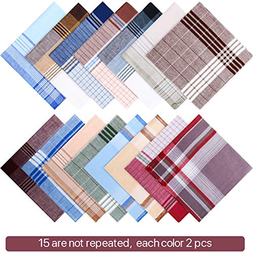 Boao 30 Pieces Men Handkerchief Soft Cotton Pocket Square Multicoloured Hankies for Party Wedding 16 x 16 Inches,15 Colors (Vivid Color)