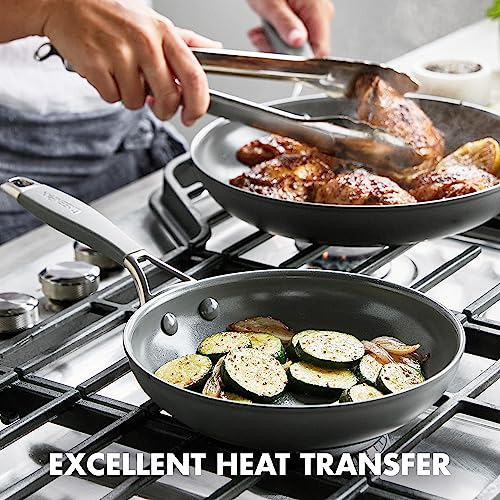 GreenPan York Hard Anodized Healthy Ceramic Nonstick 8" and 10" Frying Pan Skillet Set, Durable Forged Base, Scratch Resistant, Ergonomically Designed Silicone-Wrapped Handles, PFAS-Free, Gray