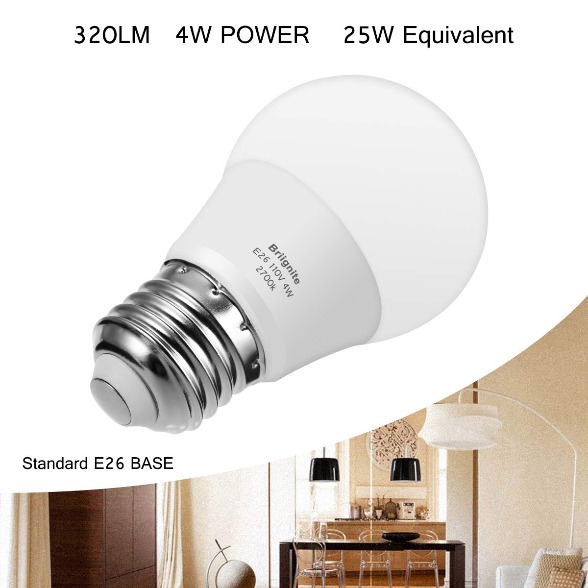 Briignite LED A15 Bulb, 25 Watts LED Globe Light Bulbs Equivalent, 4W LED Lights Bulb Soft White 2700K, E26 Medium Screw Base 320 Lumens A15 shape Decorative Edison Home Lighting (Pack of 4)