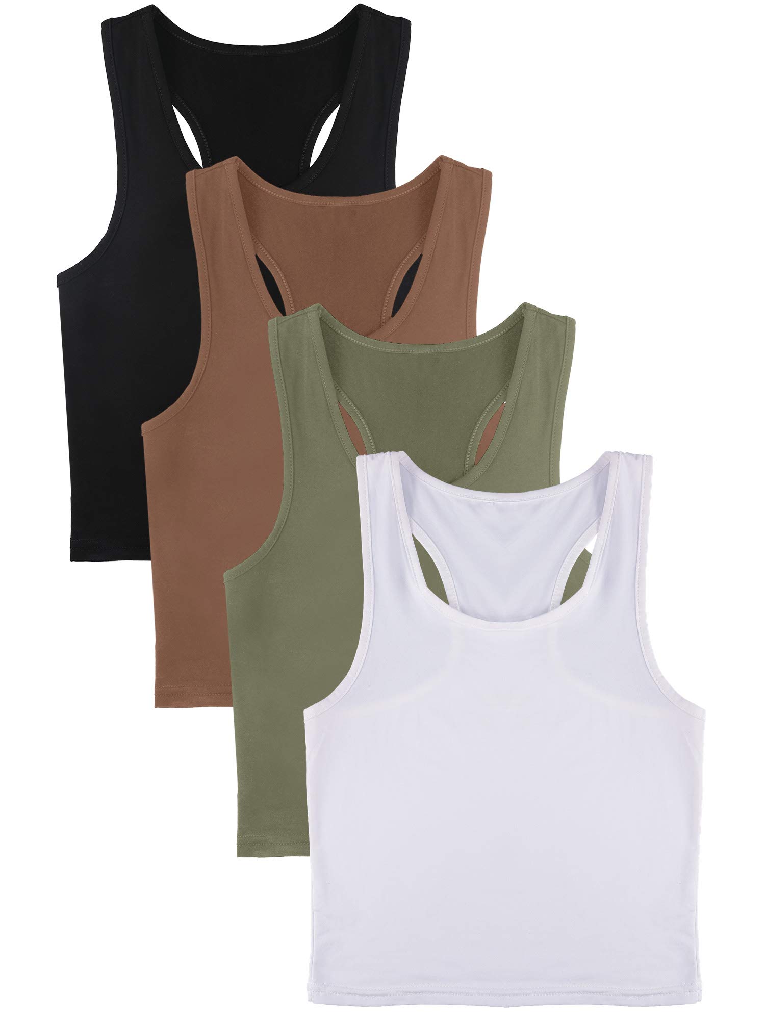 Boao 4 Pieces Basic Crop Tank Tops Sleeveless Racerback Crop Top for Women (Black, White, Army Green, Coffee, Small)