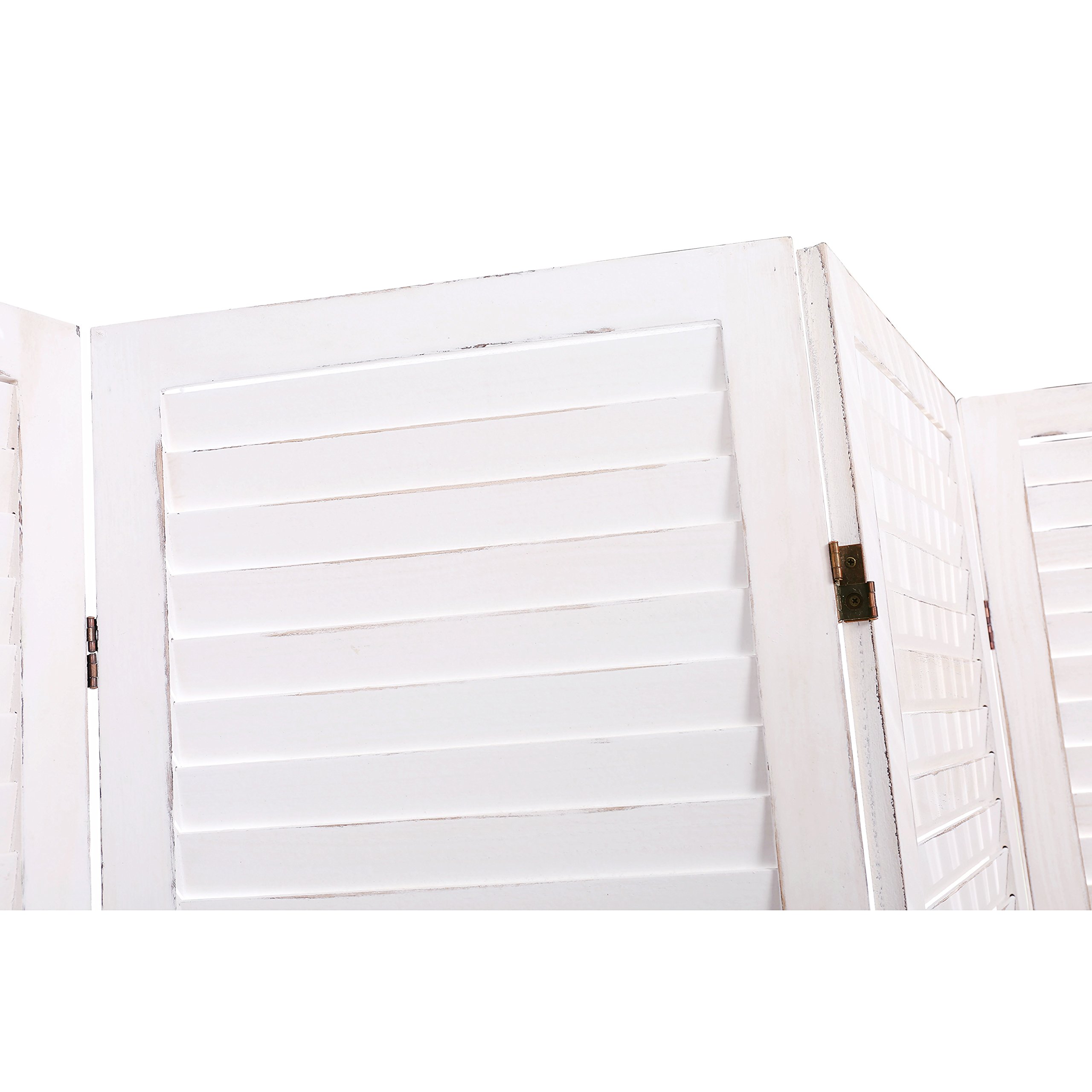 MyGift Whitewashed Wood 4 Panel Room Divider Wall Partition Screen, Folding Louvered Design