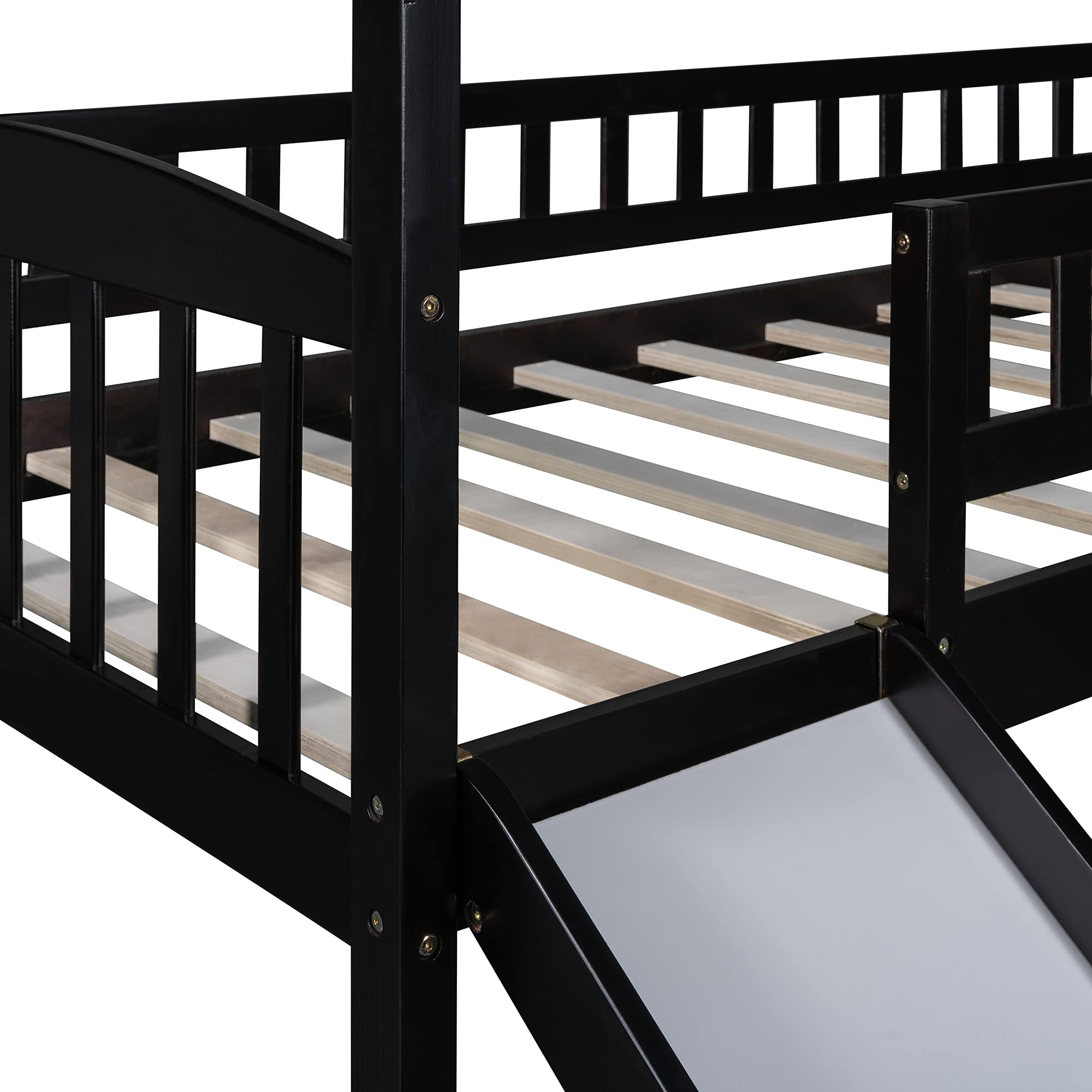 Harper & Bright Designs Twin Loft Bed with Slide, Solid Wood House Loft Bed with Ladder, Playhouse Bed for Kids Girls Boys (Espresso)