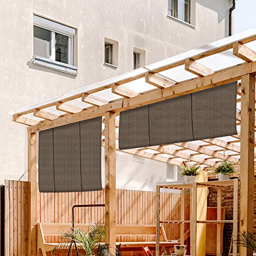 FLORALEAF Outdoor Roller Shades 4'W x 6'H Window Blinds for Porch Screen Deck Pergola Patio Balcony Gazebo Privacy Sunshade Roll Up Outdoor, Brown