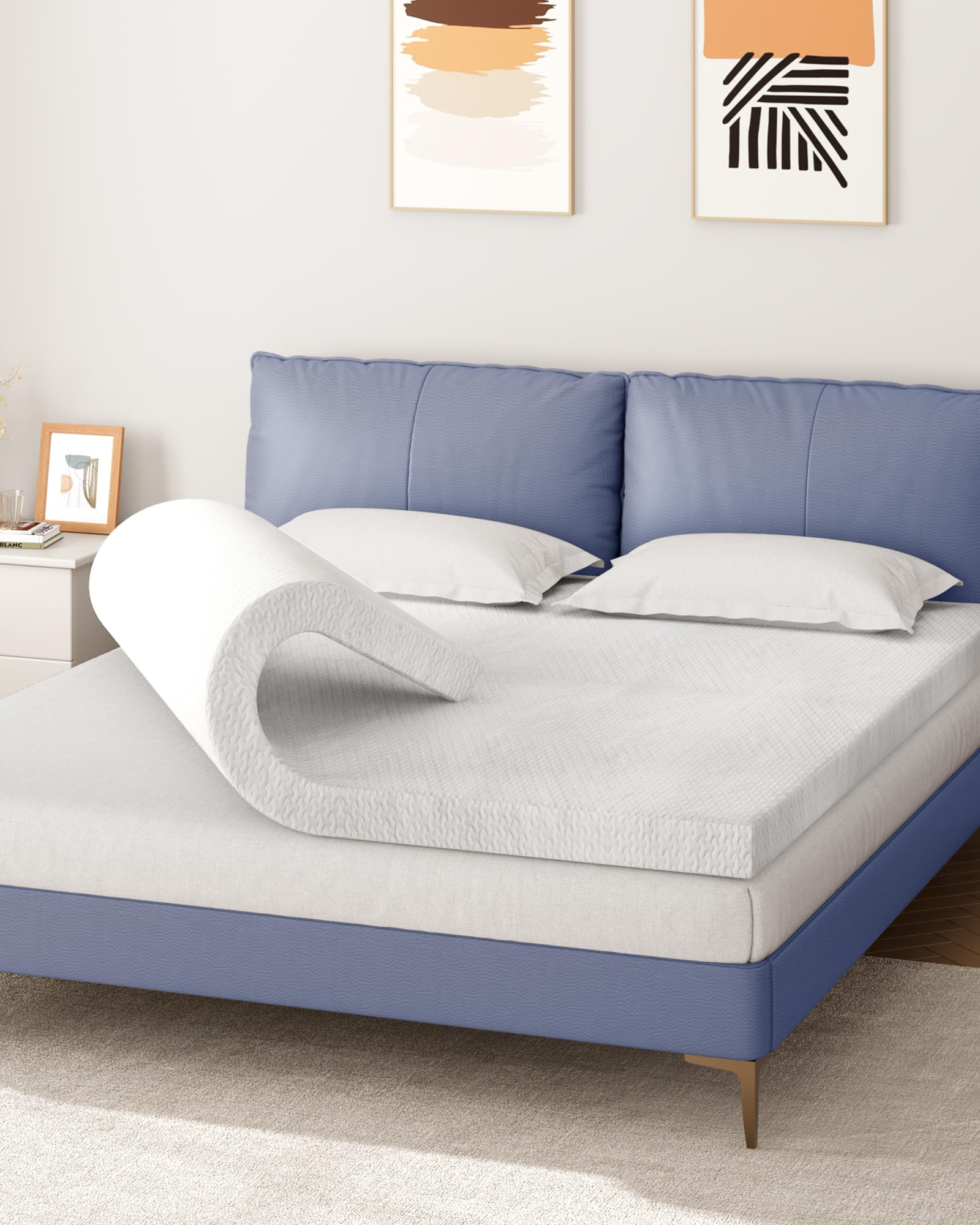 Slumbrae [Full XL] Mattress Topper, 4" Memory Foam Mattress Topper with Ultra Soft Cover & Corner Straps, CertiPUR-US Certified, Dark Grey