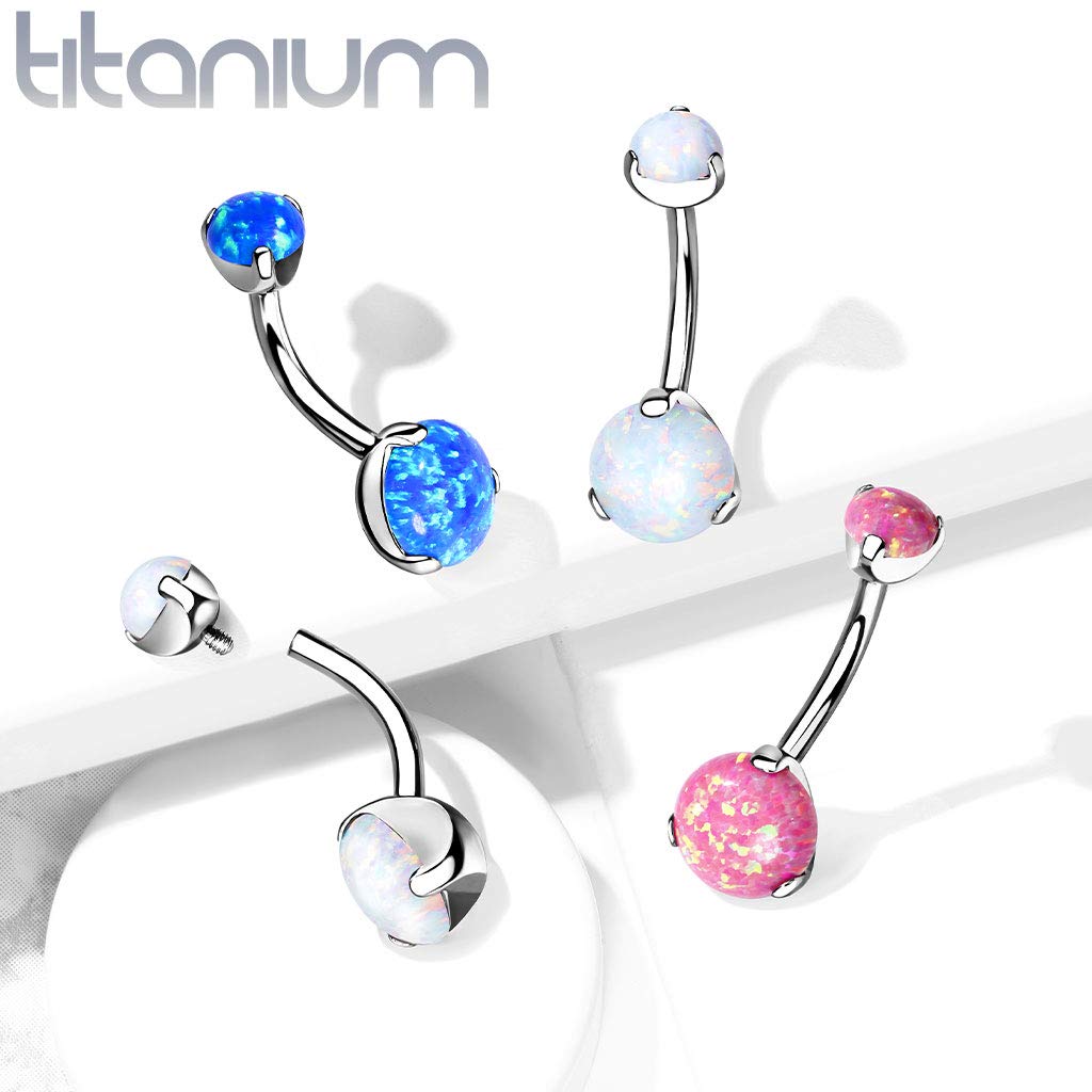Dynamique Implant Grade Titanium Internally Threaded Top Prong Set Double Round Opal Belly Button Rings (Sold Per Piece)