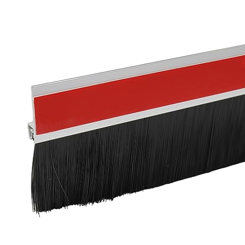 FarBoat Brush Door Seal Strip Aluminum Alloy Mounting Base Nylon Brush Gate Bottom Sealing Strip Garage Exterior Door Sweep Seal (Length 3.3Ft Silver)