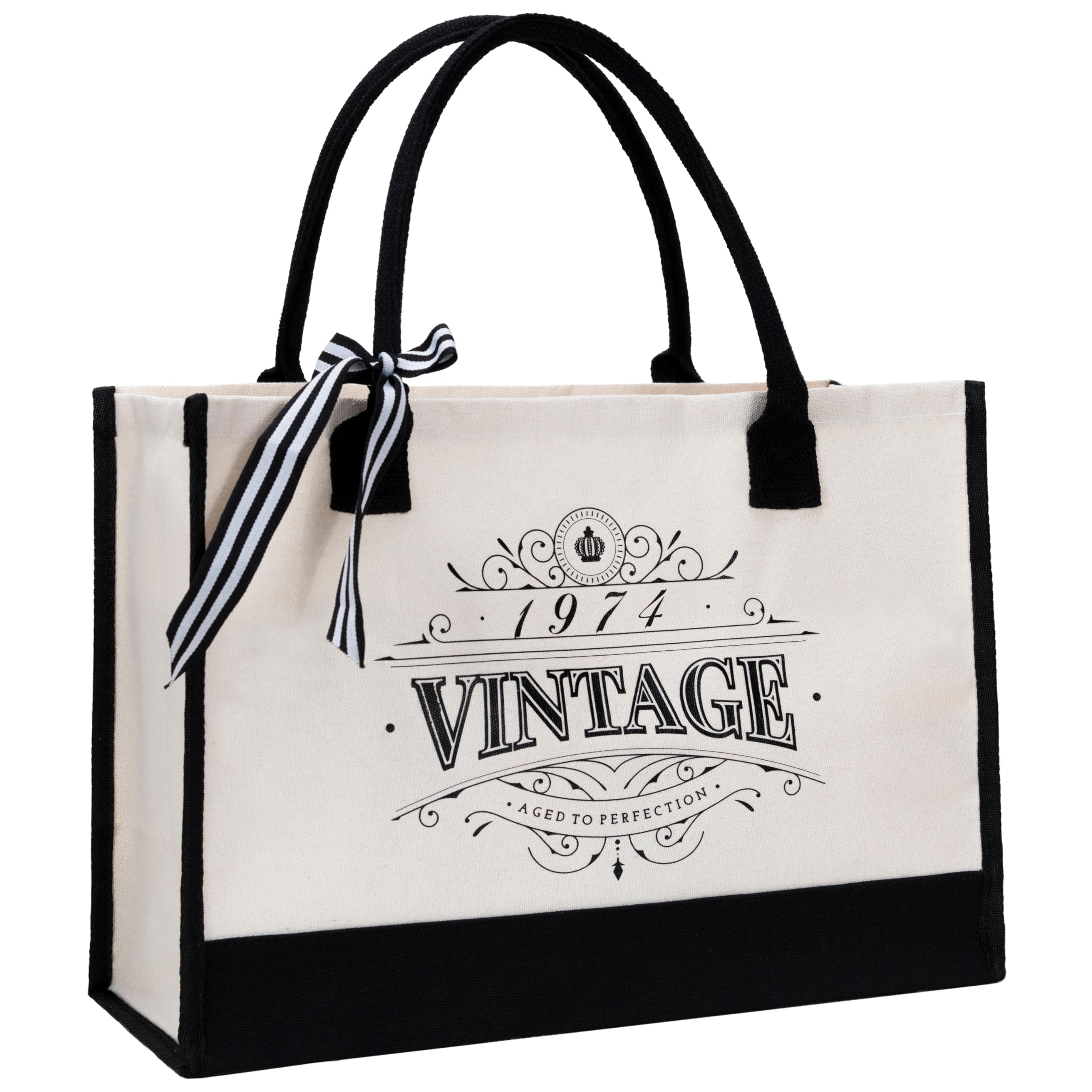Crisky 50th Birthday Gifts for Women Canvas Tote Bag Vintage 1974 Beach Bag for Sister/Wife/Mom/Aunt/Friends 50th Birthday Gifts,17" x 12" x 7"