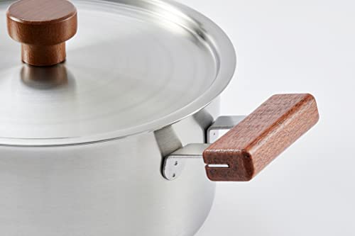 Dr.HOWS Warmwood Nonstick Pot 7 inch with Lid - Small Kitchen Stainless Steel Pot with Wooden Handles - Lightweight Pot For Induction, Ceramic, Electric, Halogen and Gas Cooktops