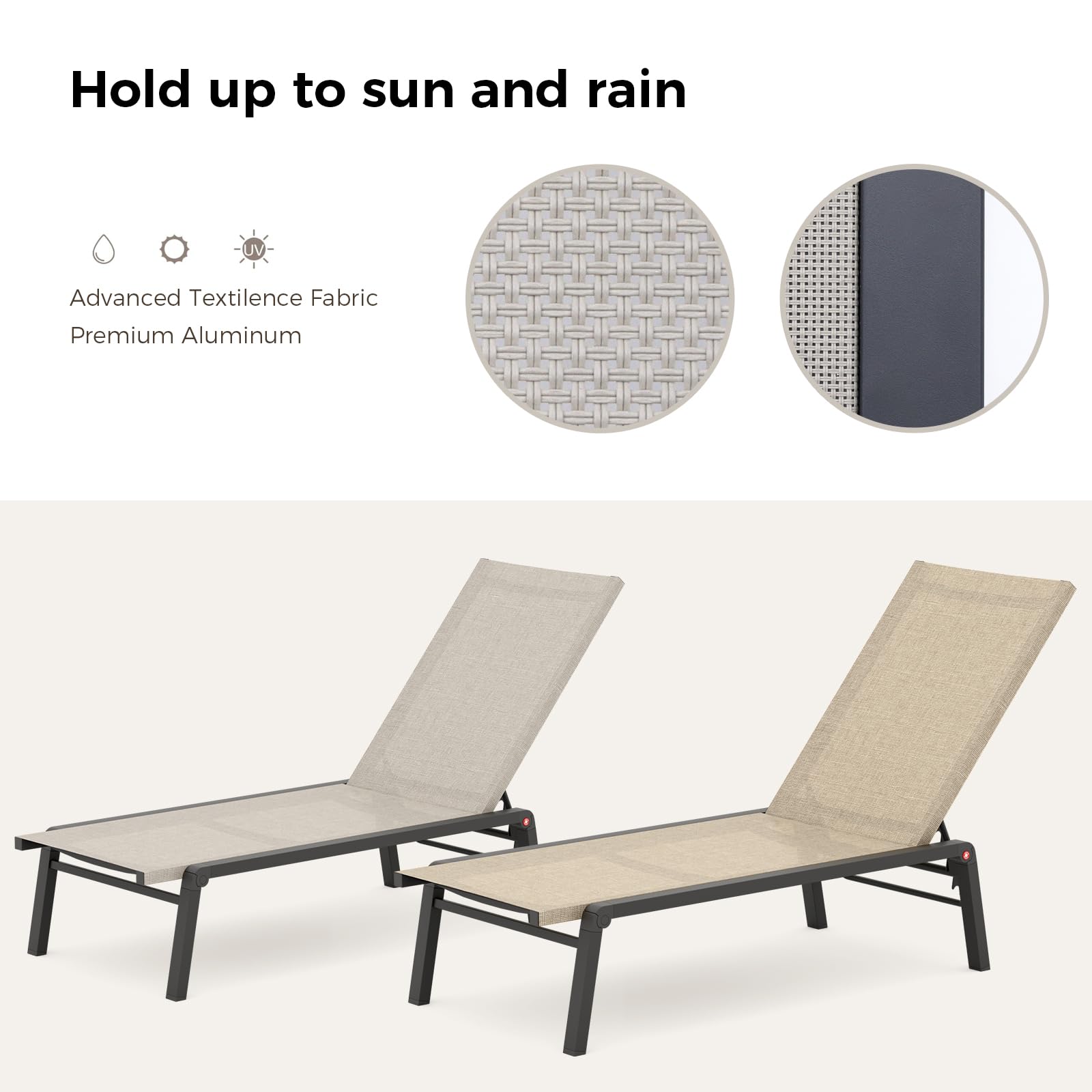 FHVIT Patio Chaise Lounge Set of 2 with 5 Adjustable Backrest, Foldable Aluminum Chaise Lounge Chair Recliner for Outdoor, Poolside, Sun Tanning