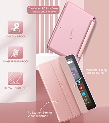 MoKo Case Fits All-New Amazon Kindle Fire HD 8 & 8 Plus Tablet(12th Generation/10th Generation, 2022/2020 Release) 8",Trifold Stand Cover with Translucent Backshell with Auto Wake/Sleep,Rose Gold