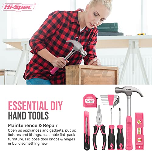 Hi-Spec 58pc Pink 8V USB Electric Drill Driver & Household Tool Kit Set With Variable Speed DIY Cordless Power Screwdriver