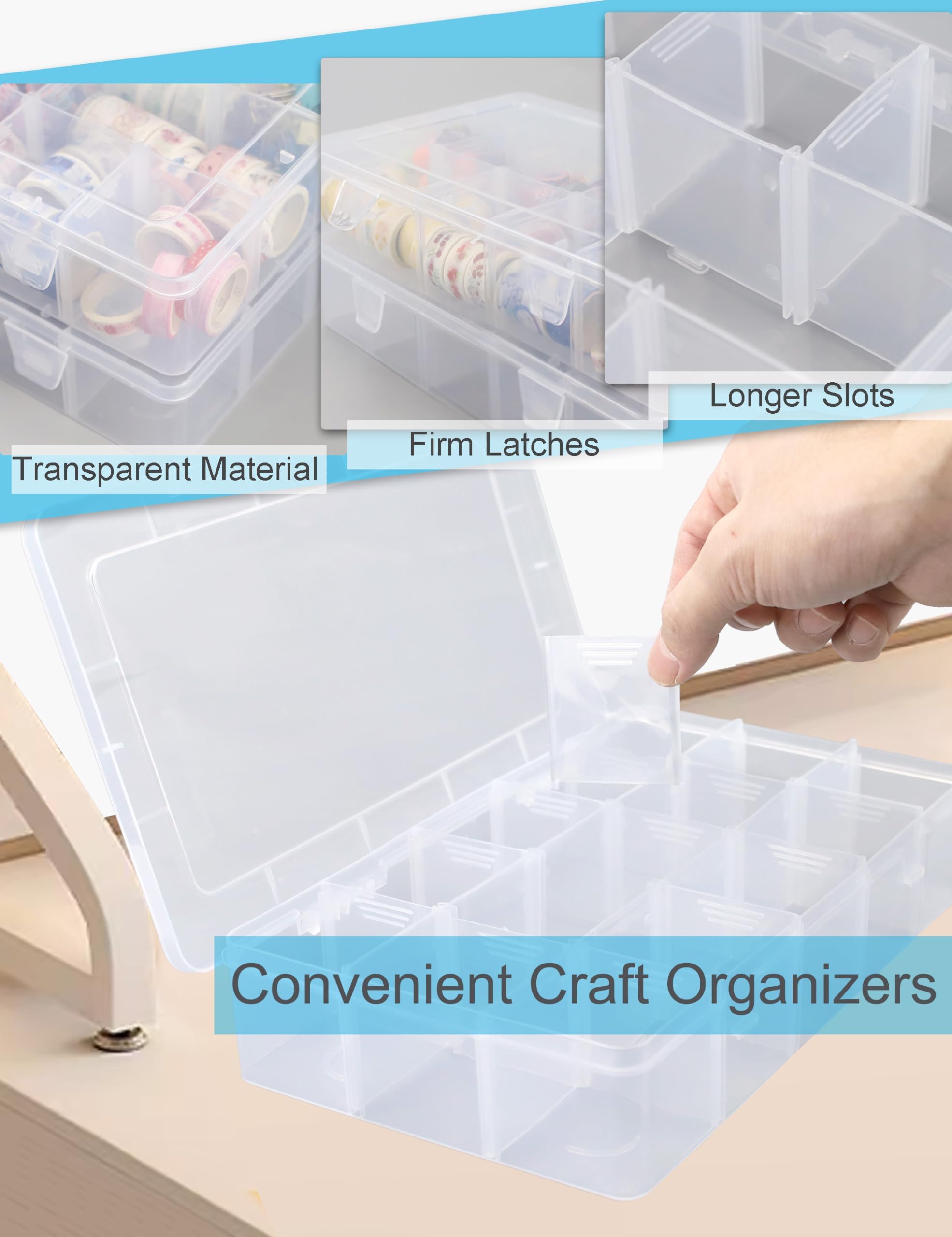 Facikono Tackle Box Organizer Plastic Organizer Box with Dividers Beads Organizer Box Snackle Box Container 15 Grid Small Plastic Tackle Box Clear Tackle Box for Snacks Washi Tape Organizer