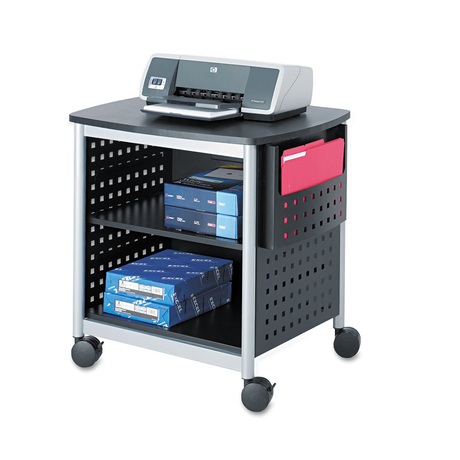 Safco 1856BL Scoot Printer Stand 26-1/2w x 20-1/2d x 26-1/2h Black/Silver