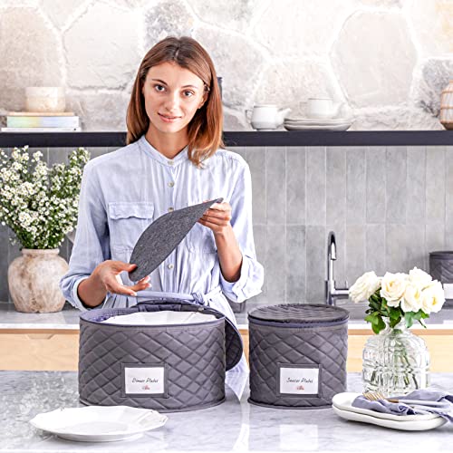 Bulb & Shade 12" Dinner Plate Storage Case - Quilted Plate Storage Containers - Padded Protectors to Store and Transport Your Fine China Dinnerware Dishes - Thick Felt Dividers Included