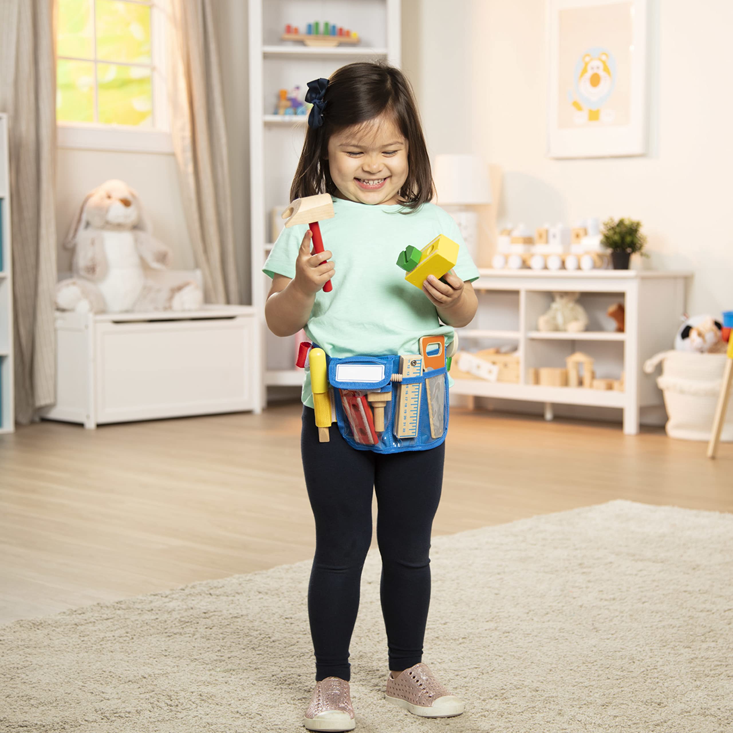 Melissa & Doug Deluxe Tool Belt Set - 5 Wooden Tools, 8 Building Pieces, Adjustable Belt