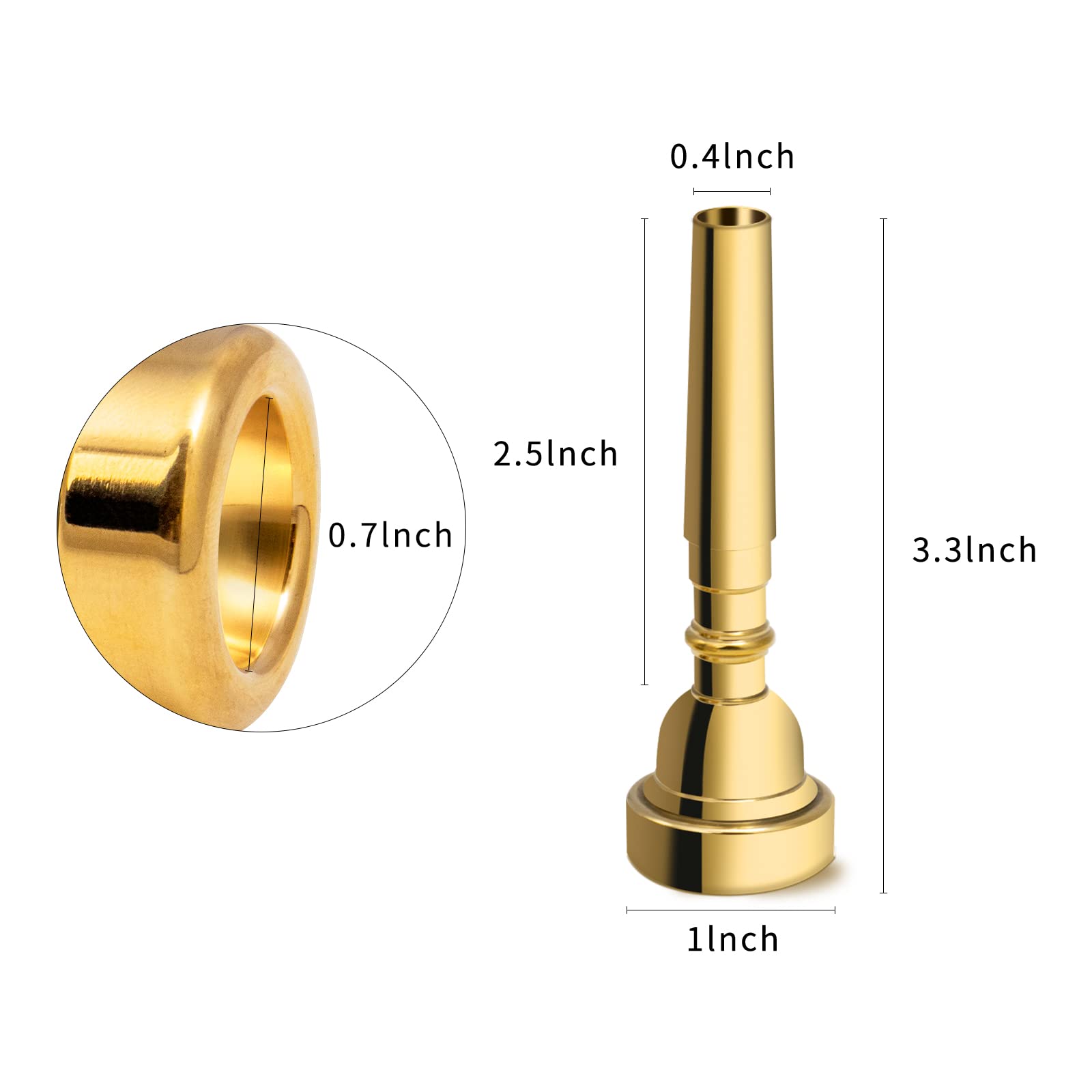 Cheerock 3Pack Trumpet Mouthpiece 3C 5C 7C Trumpet Accessories, Brass Trumpet Mouthpiece Set Suitable for Beginners and Professional Players (Gold)