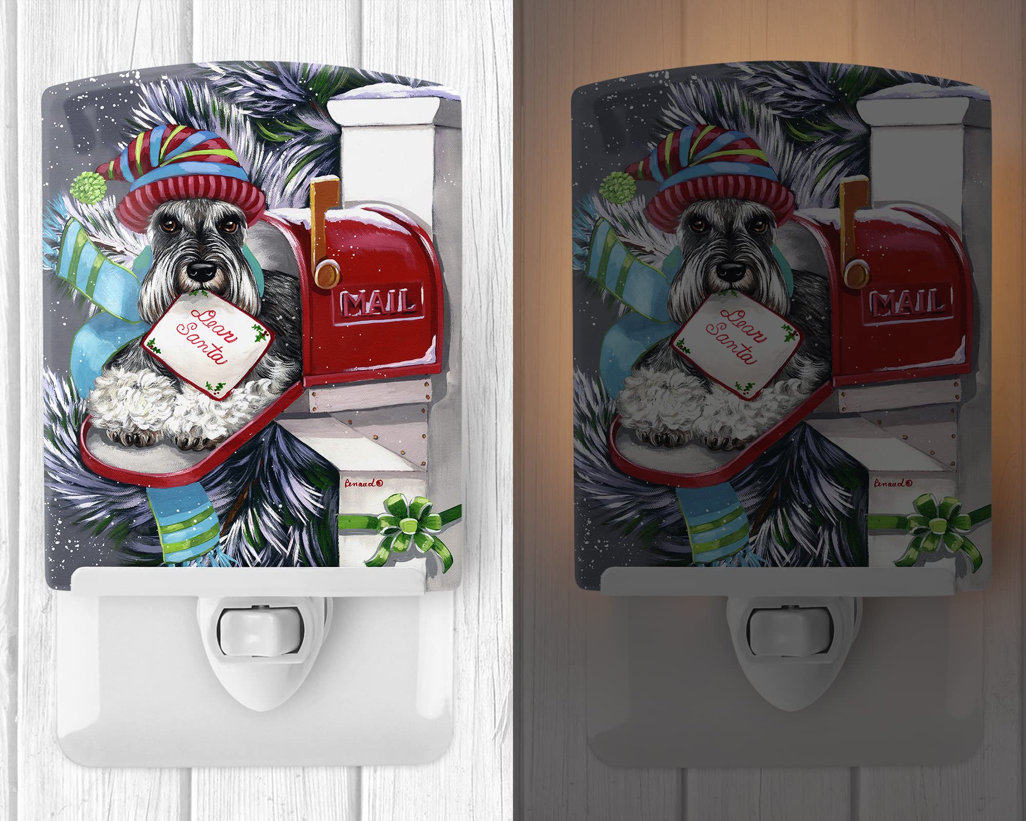 Caroline's Treasures PPP3162CNL Schnauzer Christmas Letter to Santa Ceramic Night Light Compact, UL-Certified, Ideal for Bedroom, Bathroom, Nursery, Hallway, Kitchen, 6x4x3, Multicolor