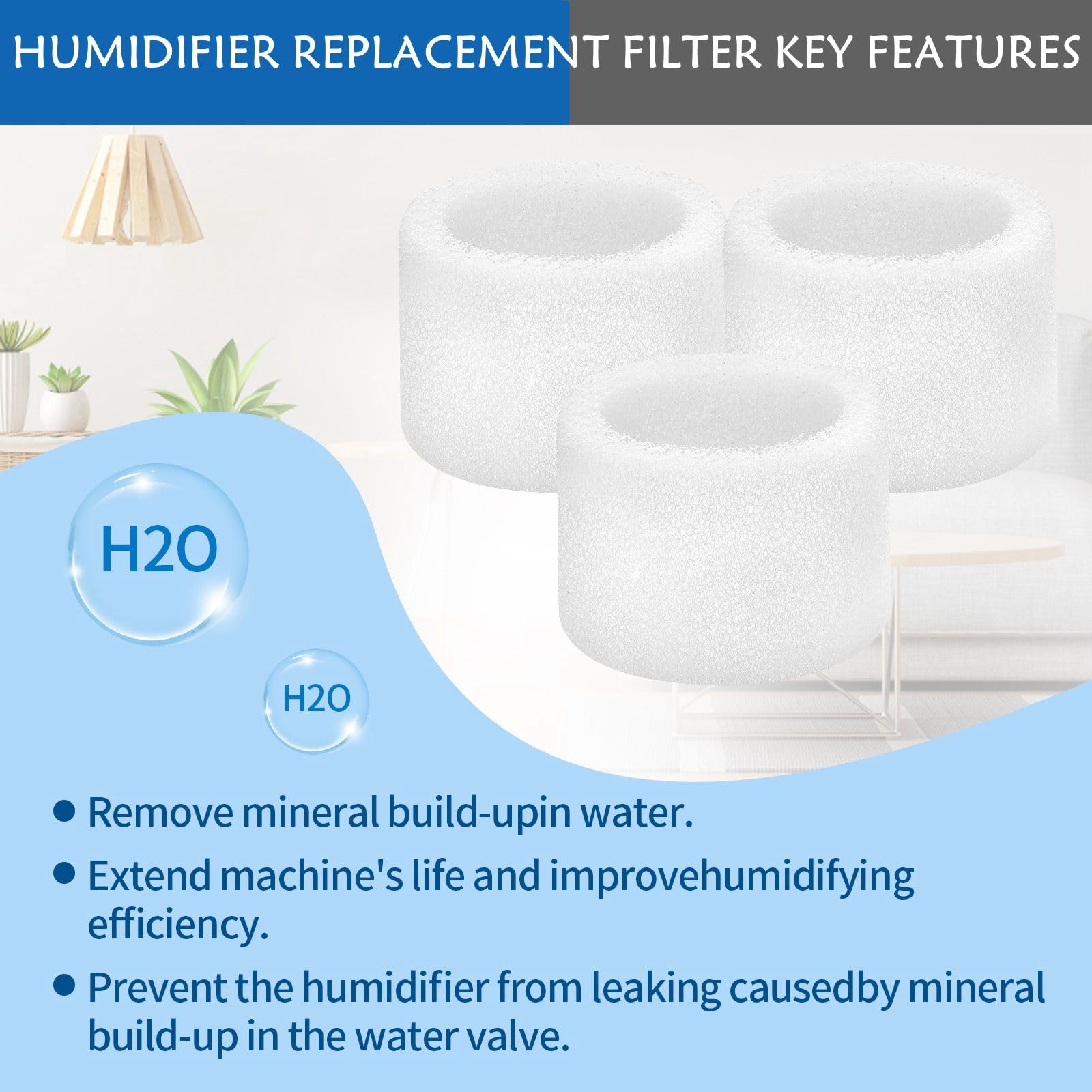 DerBlue 32pcs Top Fill Humidifier Replacement Filters Compatible with LEVOIT Classic160, Dual150, Dual200S, Classic300(S), LV600S, OasisMist450S, Superior6000S,Humidifier Replacement Part