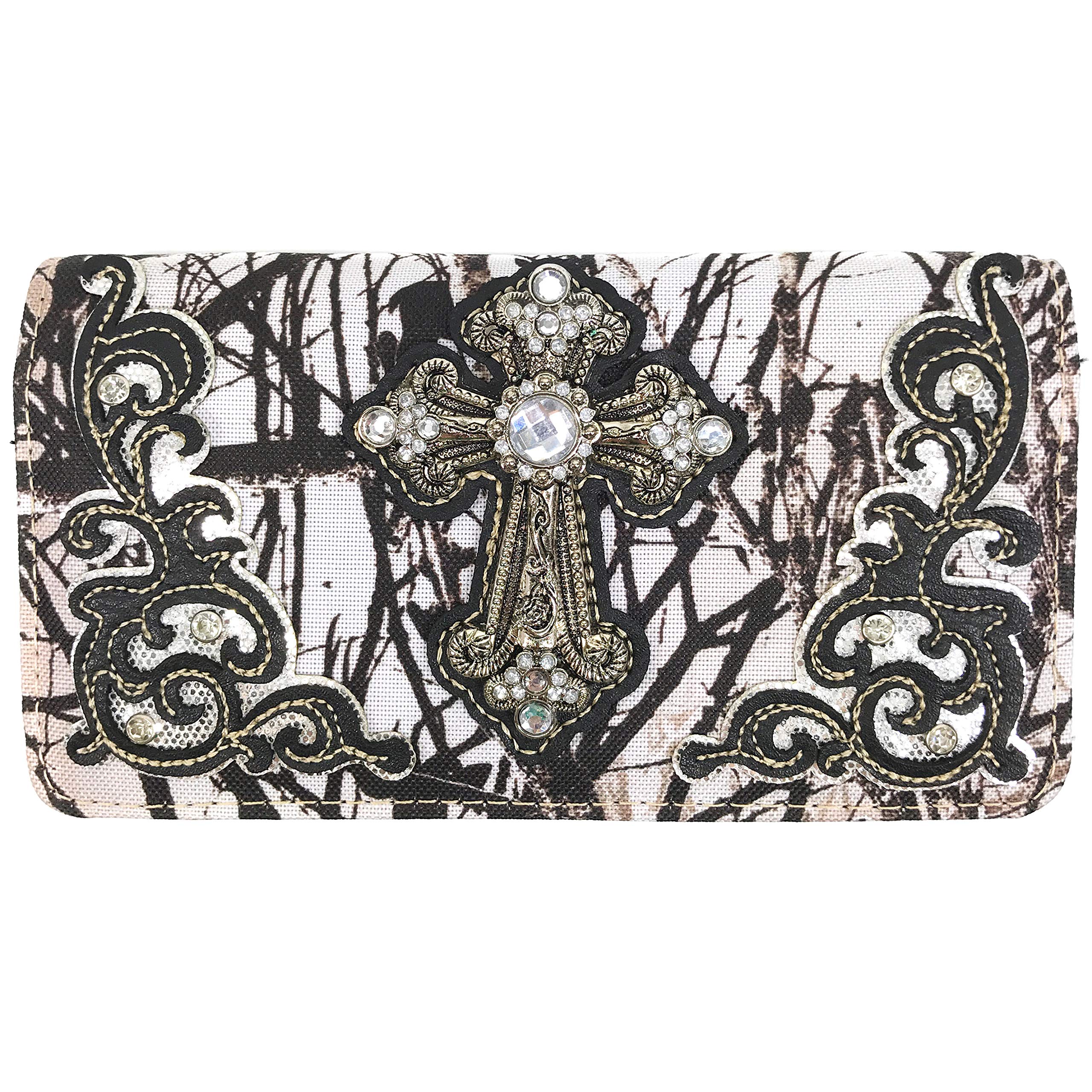 Zelris Camouflage Shine Glow Cross Women Conceal Carry Handbag with Wallet Set (Black)