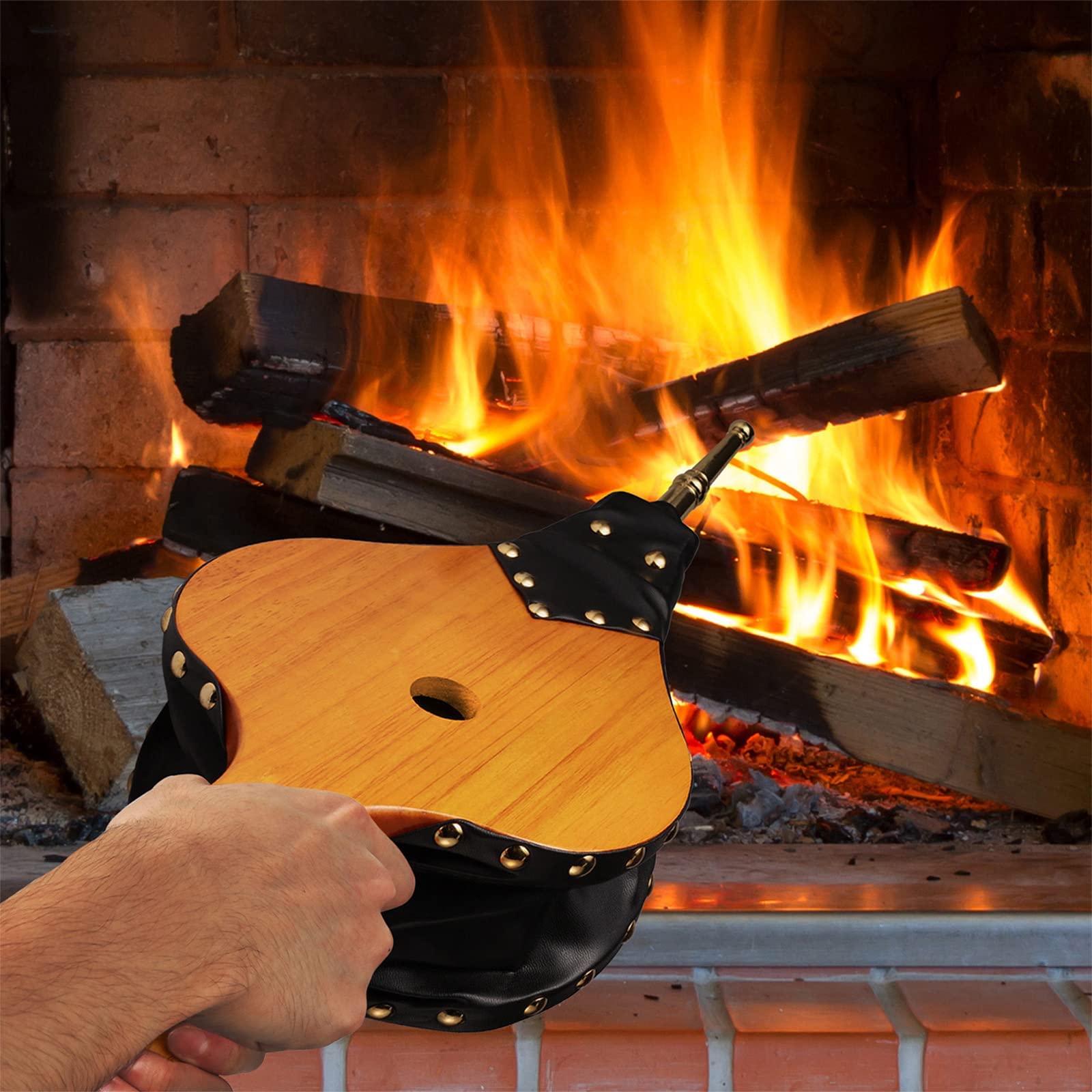 THYGIFTREE Fireplace Bellows Indoor 19x8 Custom Large Wood Fire Blower with Hanging Strap, Long Handle, Metal Nozzle, Tool for Fireplace, Fire Pit, Wood Stove, BBQ, Fireplace Decor - Family
