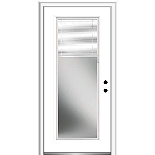 National Door Company, Exterior Single Door, Fiberglass Smooth, 30" x 80", Full Lite, Raise/Lower Blinds Collection, Left-Hand Inswing