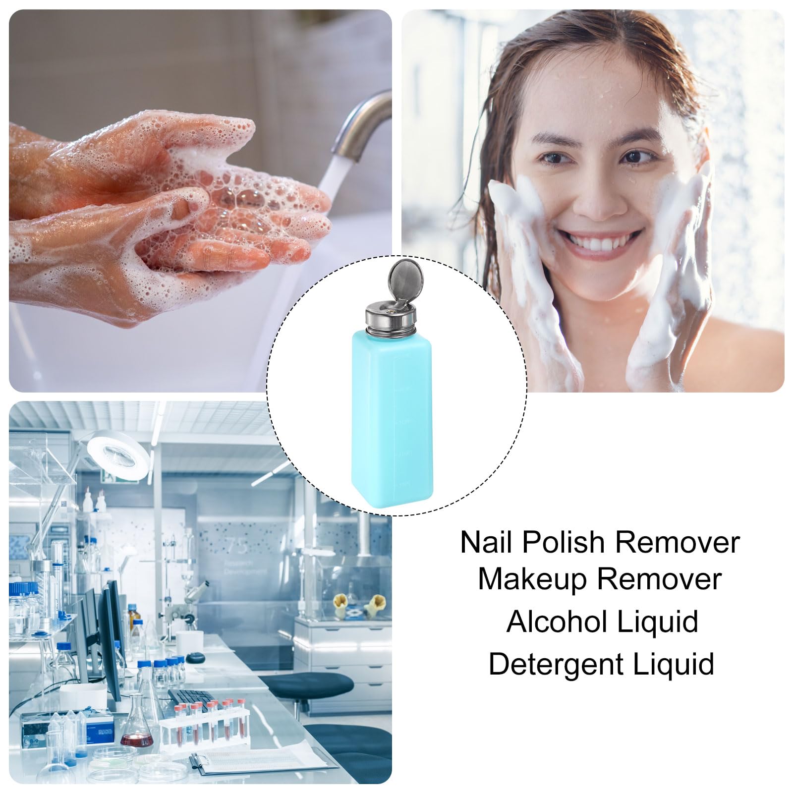 HARFINGTON Solvent Alcohol Dispenser 500ml(16.9oz) Push Down Liquid Dispenser Pump with Sealing Stainless Steel Lid for Acetone Cleanser Polish Remover, Blue